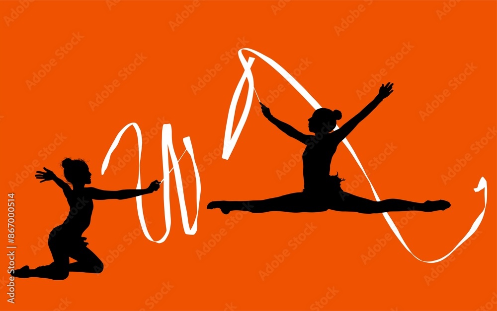 aro, gimnasia, deportes, acrobatas, gimnastas, silueta, vectores ...