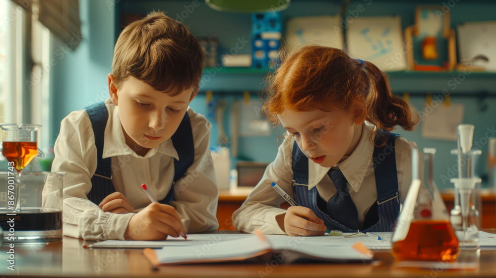Foto de Students do laboratory work in chemistry in the school ...