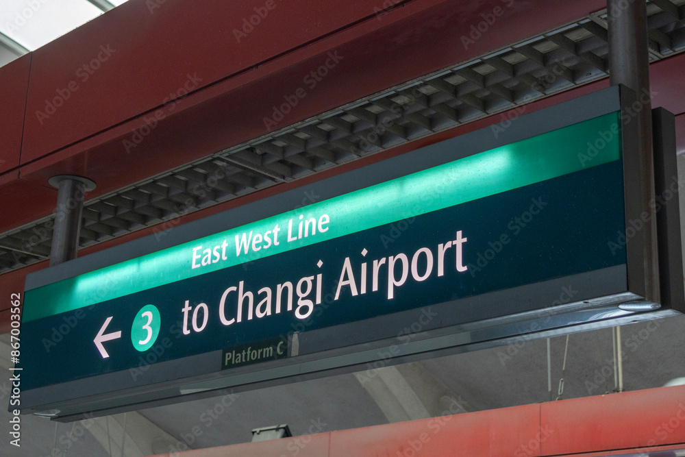 MRT sign toward Changi Airport in Singapore Stock Photo | Adobe Stock