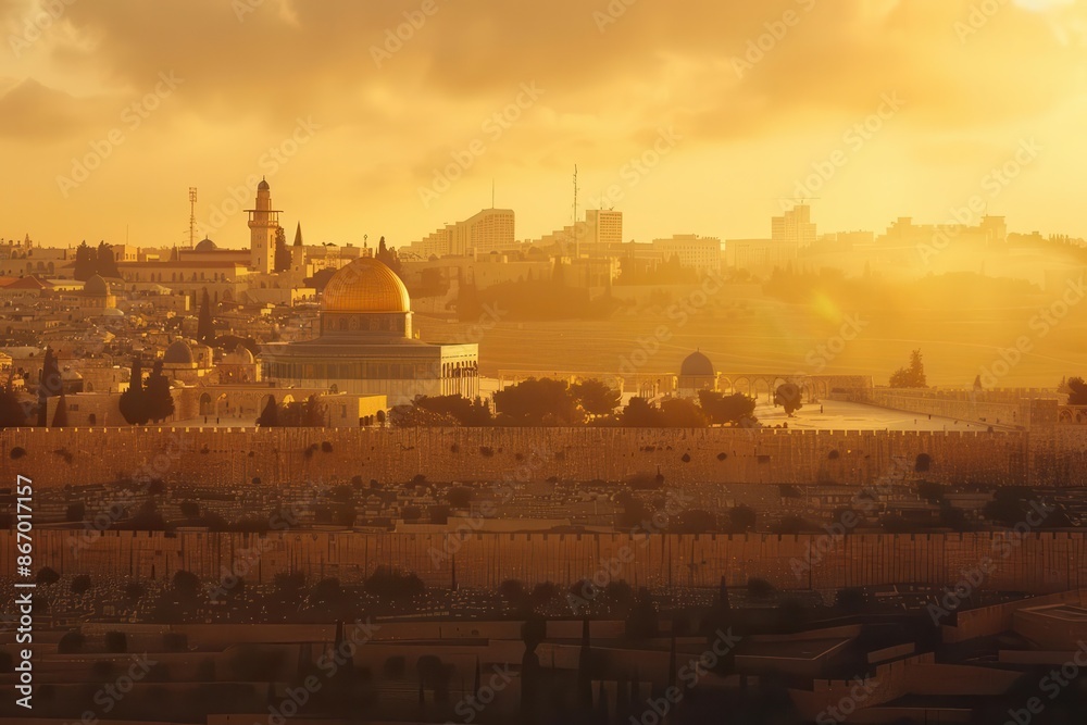 ancient jerusalem cityscape at golden hour historic architecture ...