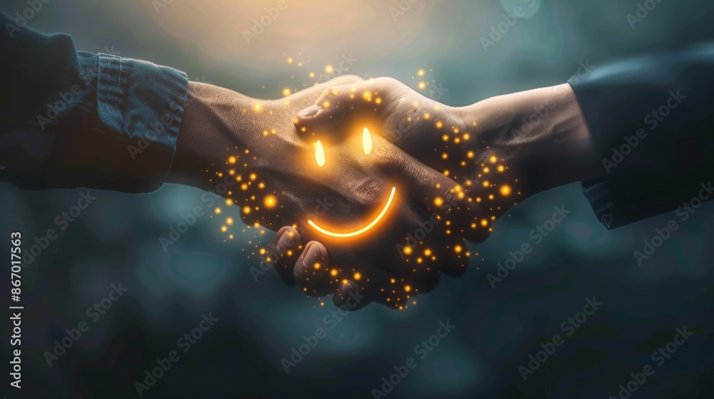 A traditional handshake merging with a digital handshake emoji ...