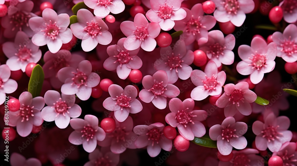 Waxflower flowers beauty texture. Close-up of a cluster of small pink ...