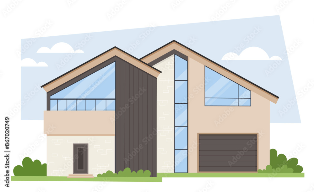 Modern house concept. Townhouse or cottage. Exterior and facade of ...