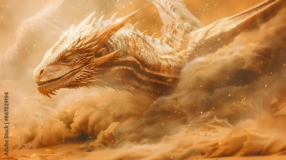 Massive Desert Dragon Emerging from a Swirling Sandstorm Powerful ...