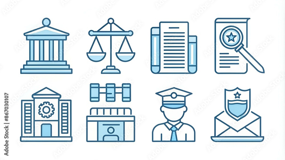 Law and justice thin line icons set vector illustration. Abstract ...