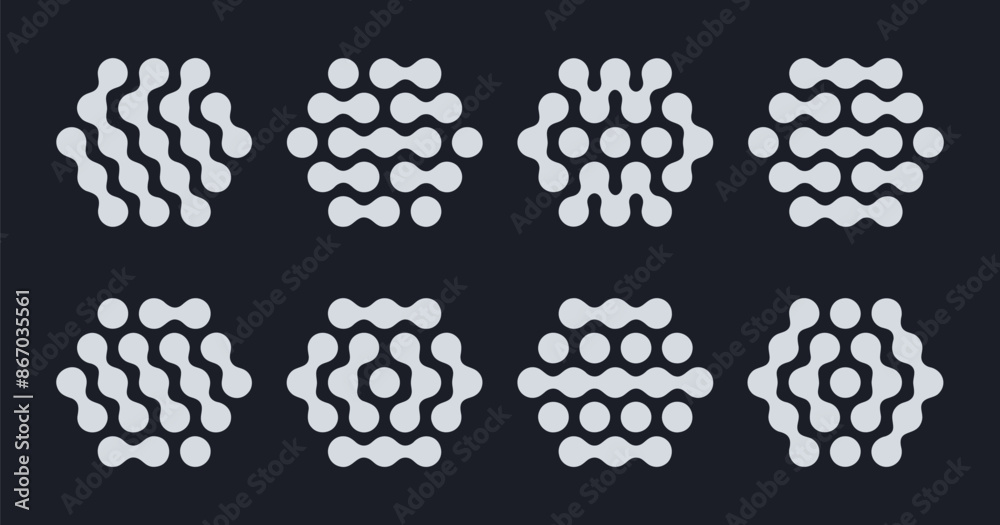 Metaball hexagon shapes. Connected liquid molecule figures, abstract ...