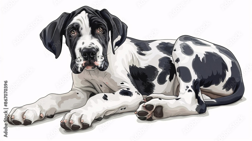 Cartoon Great Dane puppy with a fluffy coat, isolated on white ...