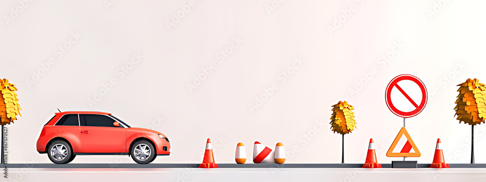 road traffic signs. Banner design for driving school on white ...