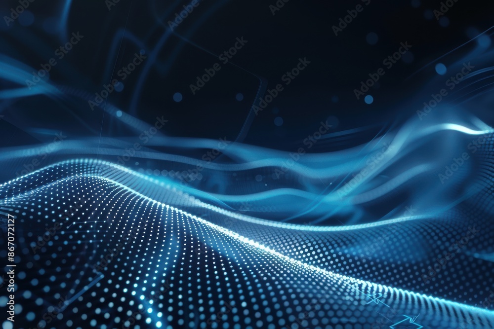 Abstract blue digital wave background with glowing dots and lines ...