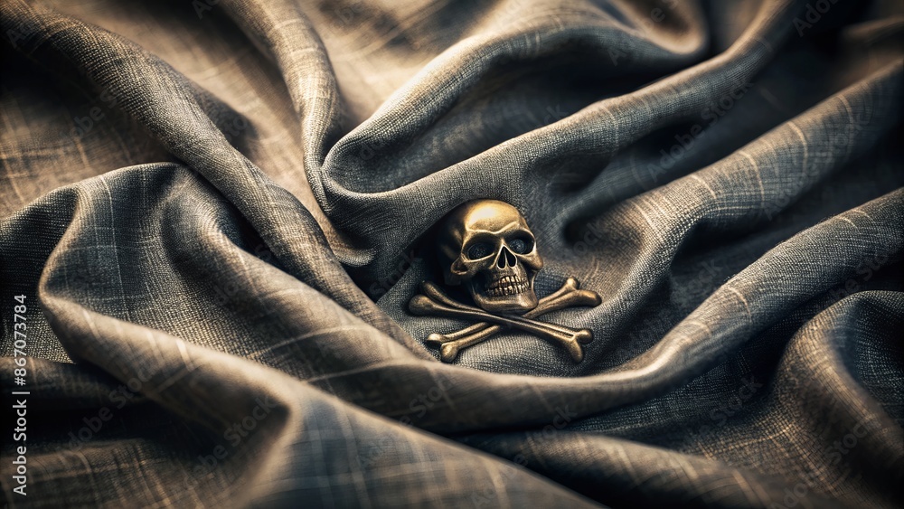 Dark, mysterious black flag cloth fills the frame with shallow depth of ...
