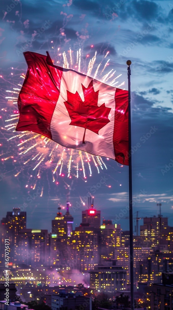 Canadian National Day Fireworks Display Close-Up, Fireworks Bursting ...