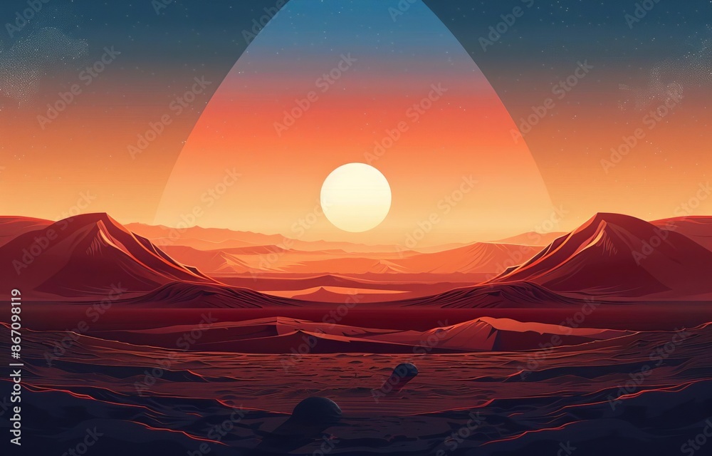 Mars landscape flat design front view alien terrain cartoon drawing ...