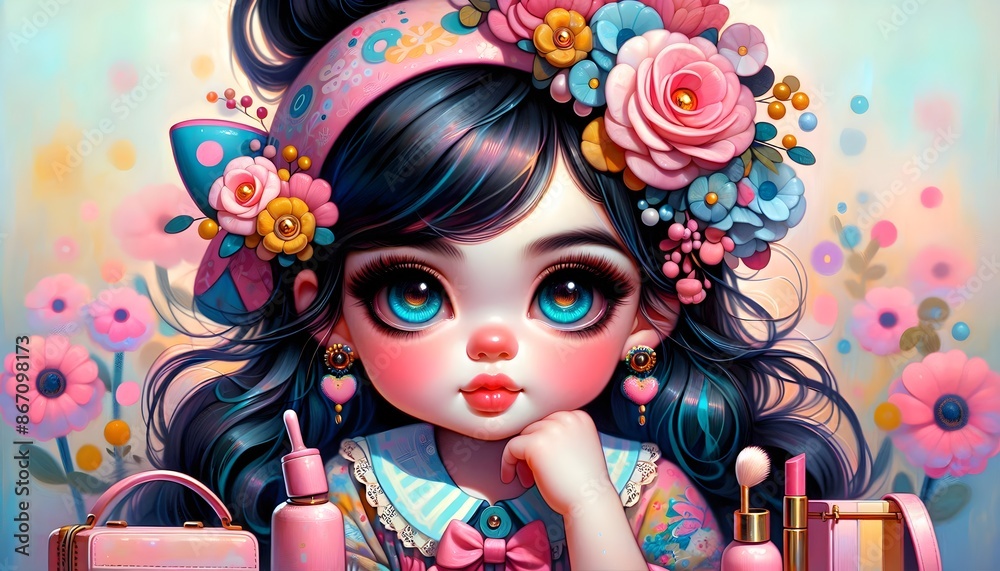 ilustración infantil, niña, chibi, animé, kawaii, ojos expresivos ...