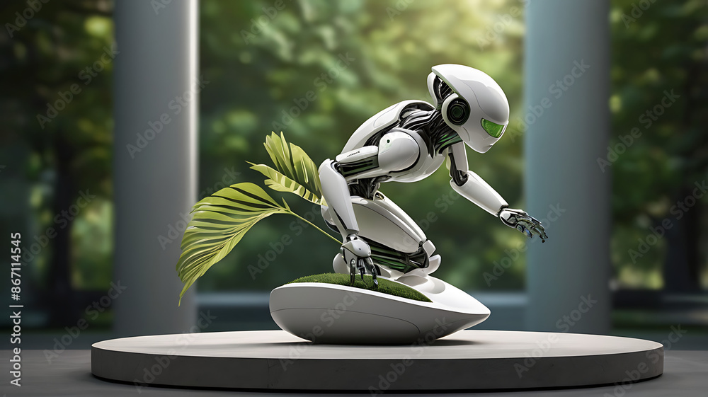 Futuristic robotics and AI prototypes showcased on a textured stone ...