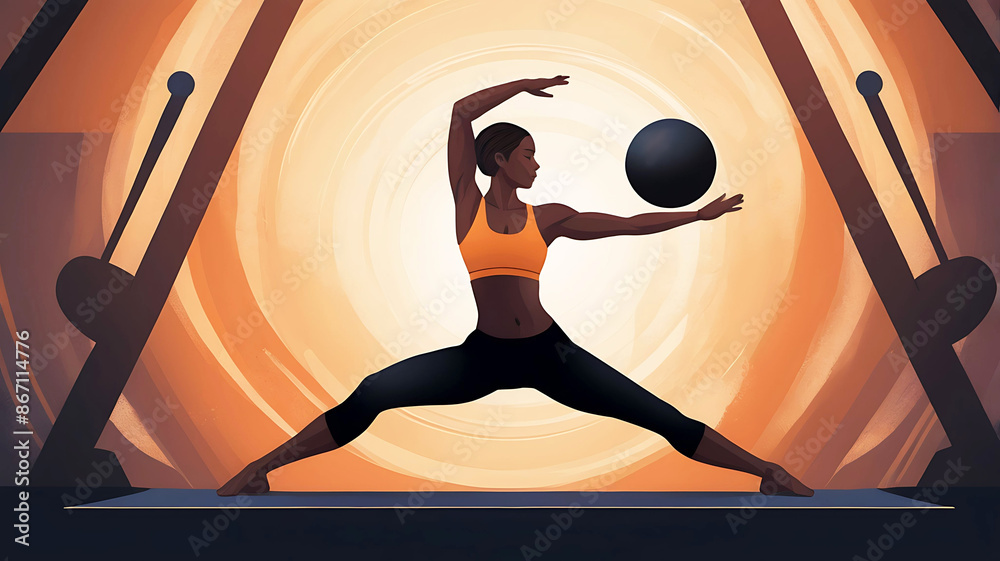 Cartoon illustration of black women doing yoga pose with ball Stock ...