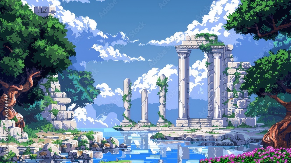 Pixel art game level background, 8 bit, landscape, arcade video game ... Pixel art game level background, 8 bit, landscape, arcade video game ...