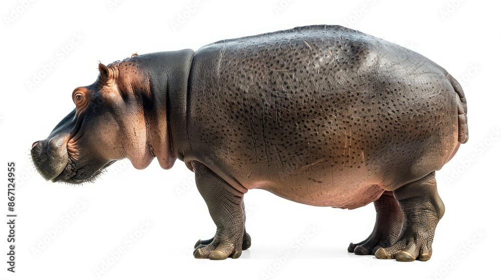 Hippo's side view, isolated on white, showcasing its powerful build and ...