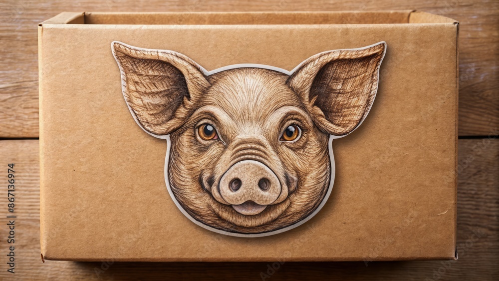 Whimsical vector packaging label featuring hand-drawn pig face, modern ...