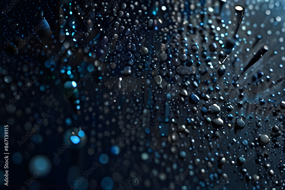 water drops on blue background, drop on a surface, water drops on glass surface,water drops on ...