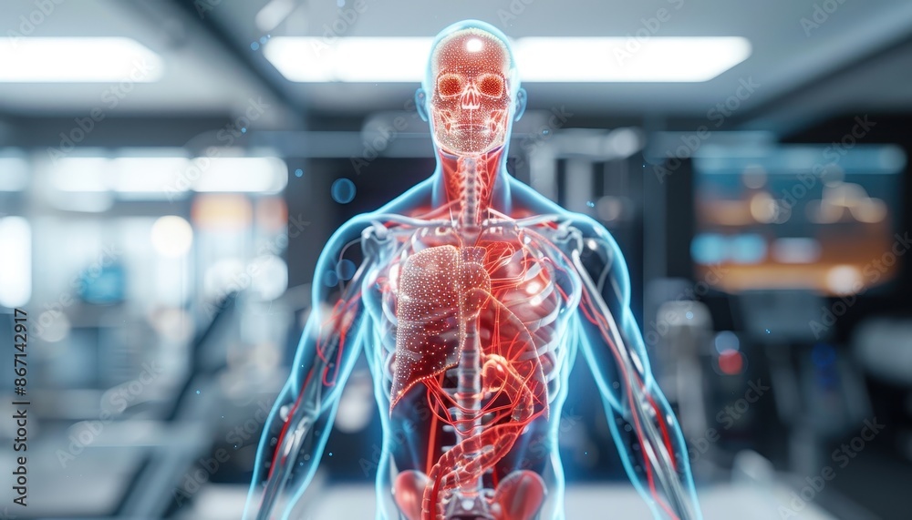 3D rendered anatomy of the human body showcasing the skeletal, muscular ...