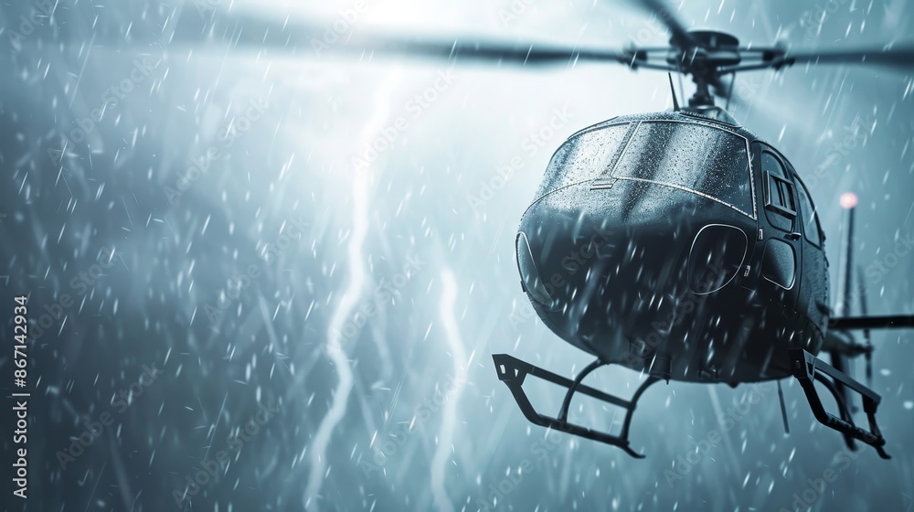 Severe storm helicopter rescue, intense weather, lightning, heavy rain ...