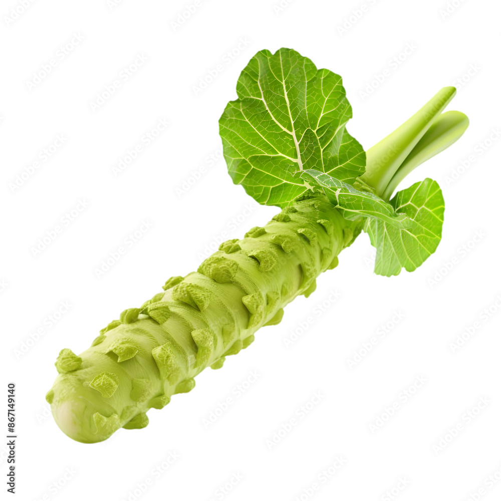 Fresh wasabi root with green leaves isolated on white background. High ...