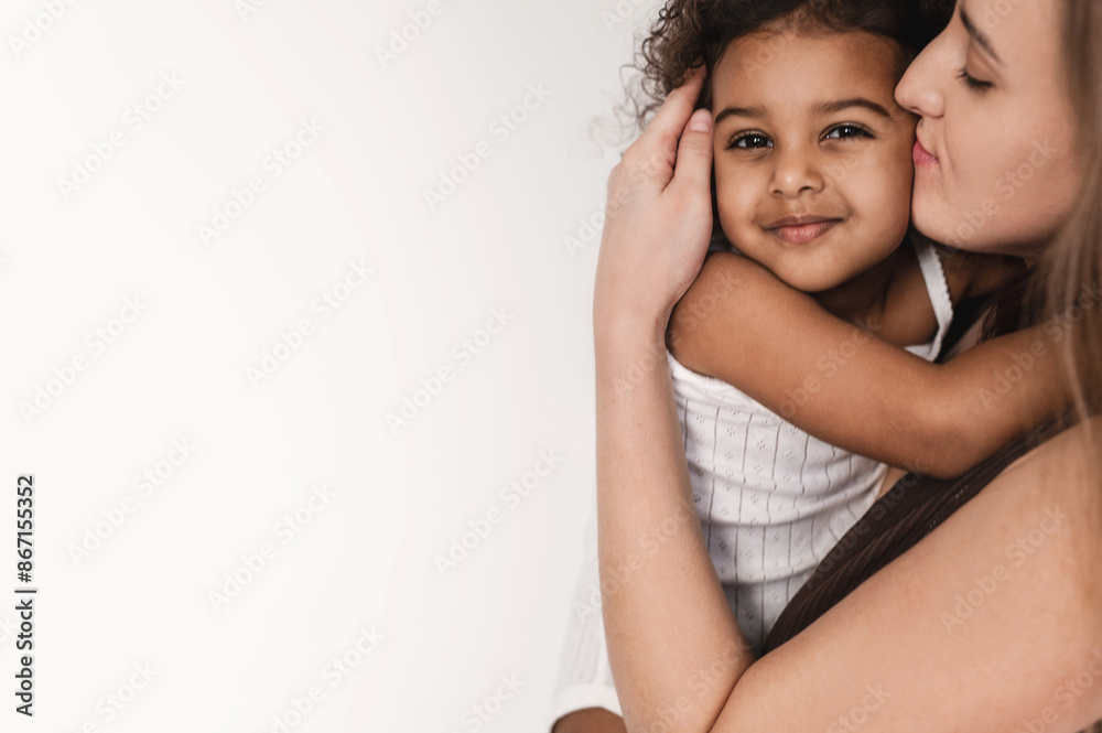 Interracial family having fun on white background. Mixed marriages ...