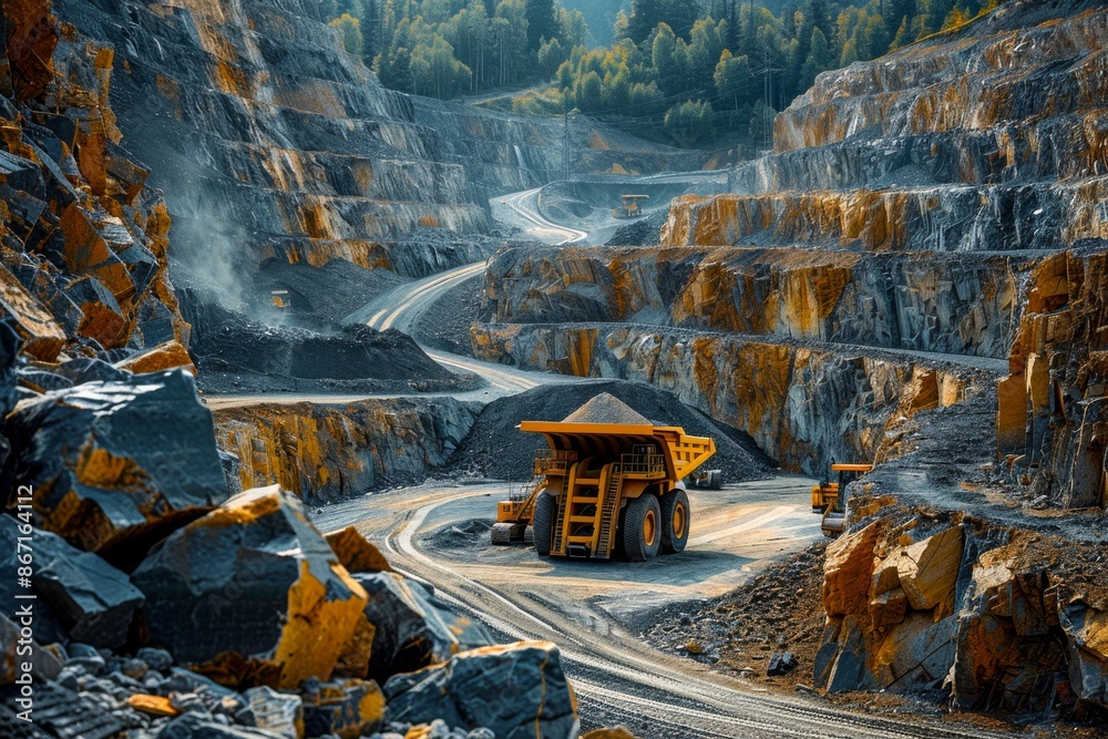 Wide-angle view of an aggregate quarry with crushers and sorting ...