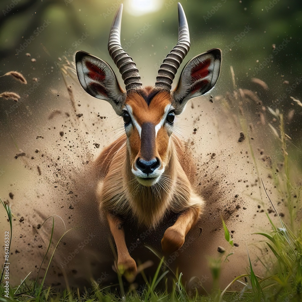 High-speed photography of a antelope running fast in the tall grass ...