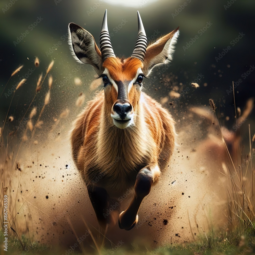 High-speed photography of a antelope running fast in the tall grass ...