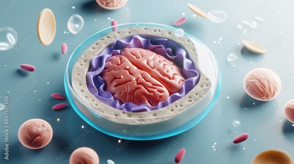 Eukaryotic cell illustration, nucleus, endoplasmic reticulum, Golgi ...