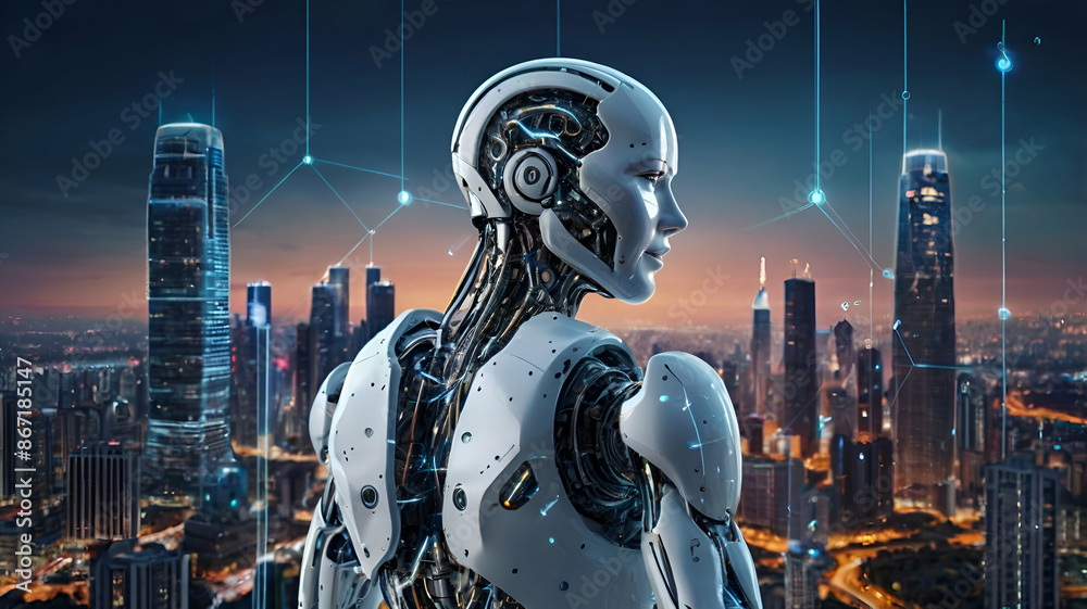 Bipedal autonomous humanoid robot. Humanoid robotics technology. humanoid robot with AI or ...