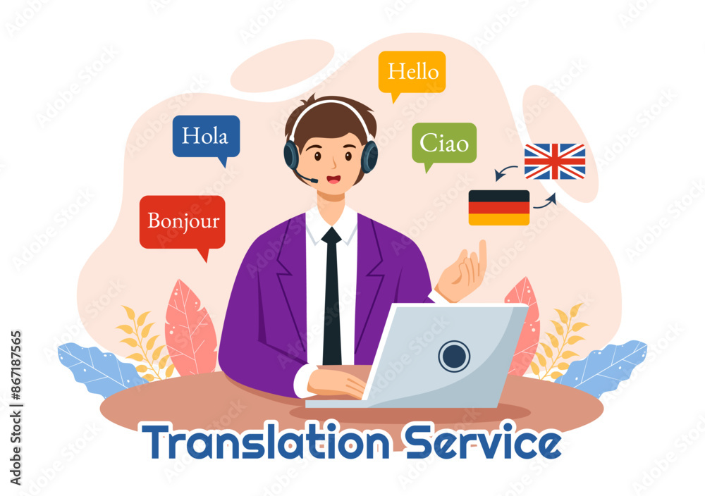Translator Service Vector Illustration with Language Translation for ...