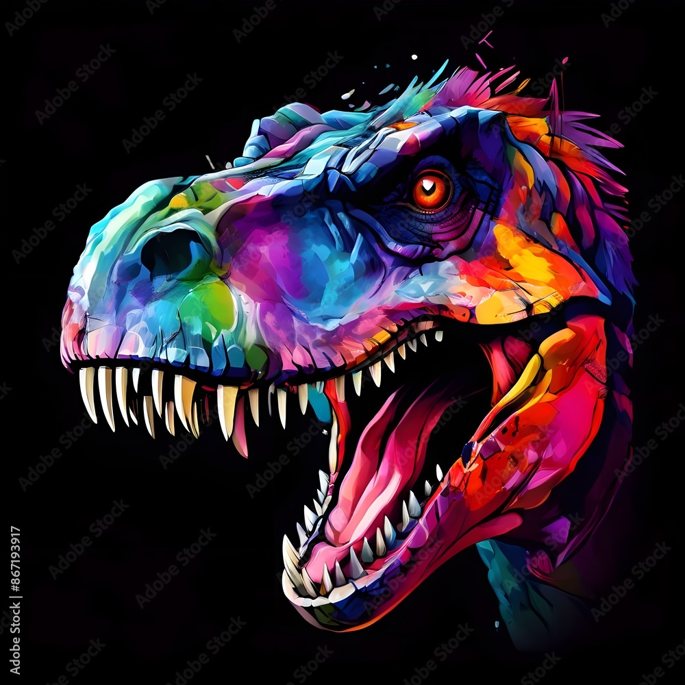 Abstract of Tyrannosaurus rex or T-rex dinosaur portrait in Cretaceous ...