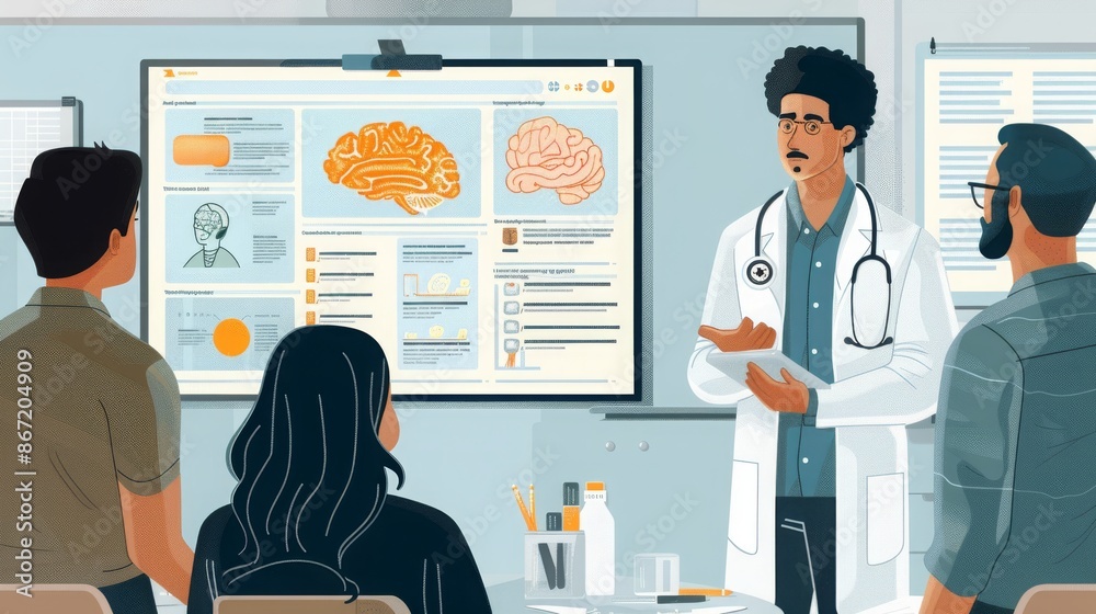 Doctor giving a presentation on brain anatomy to medical students ...