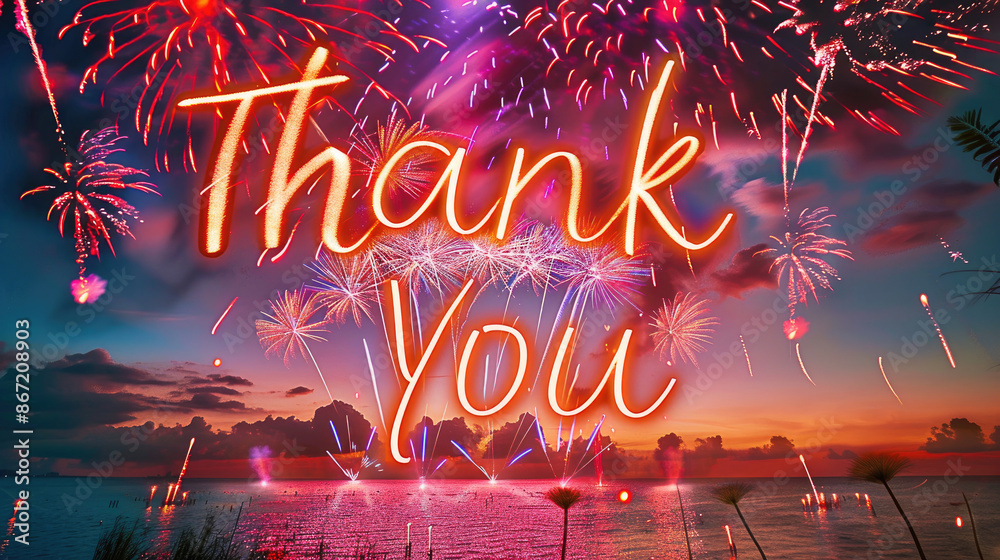 Playful "Thank You" adorned with vibrant orange and pink hues on a ...