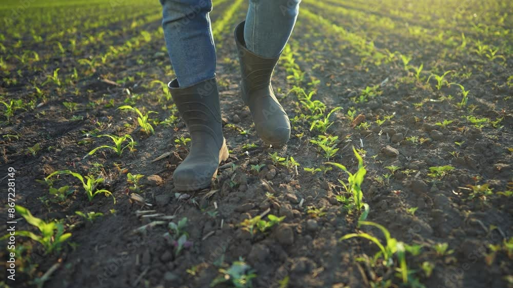 Vidéo Stock Farmer feet in boots walking on soil. Agricultural scene ...