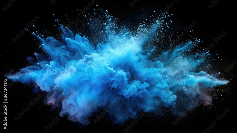 Indigo fog effect abstract dust burst on black background with intense ...