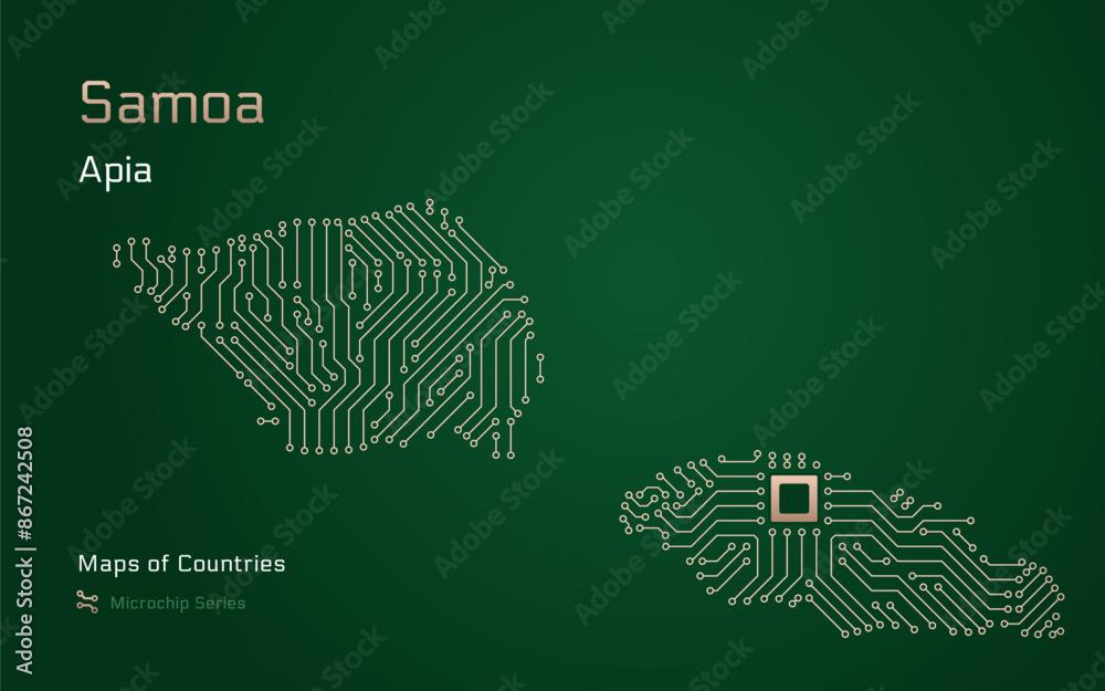 Samoa Map with a capital of Apia Shown in a Microchip Pattern. E ...