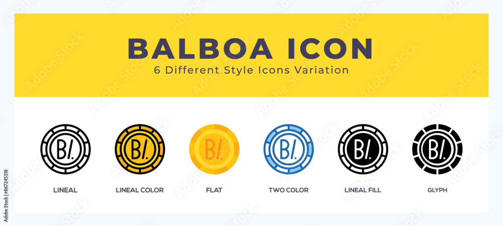 Balboa set of icons. Vector illustration with different styles. Stock ...