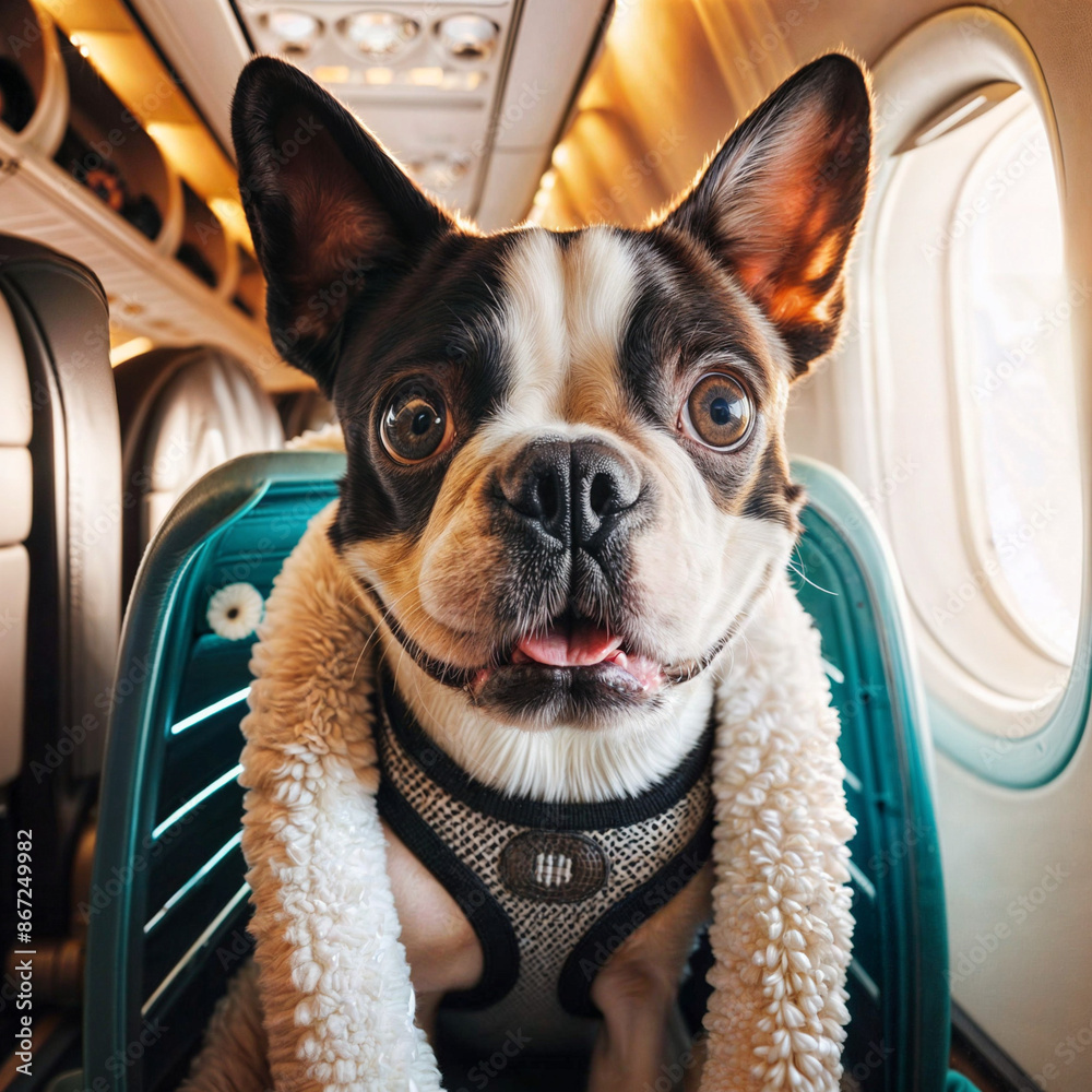 Safe transport of boston terrier breed dogs in a carrier on an ...