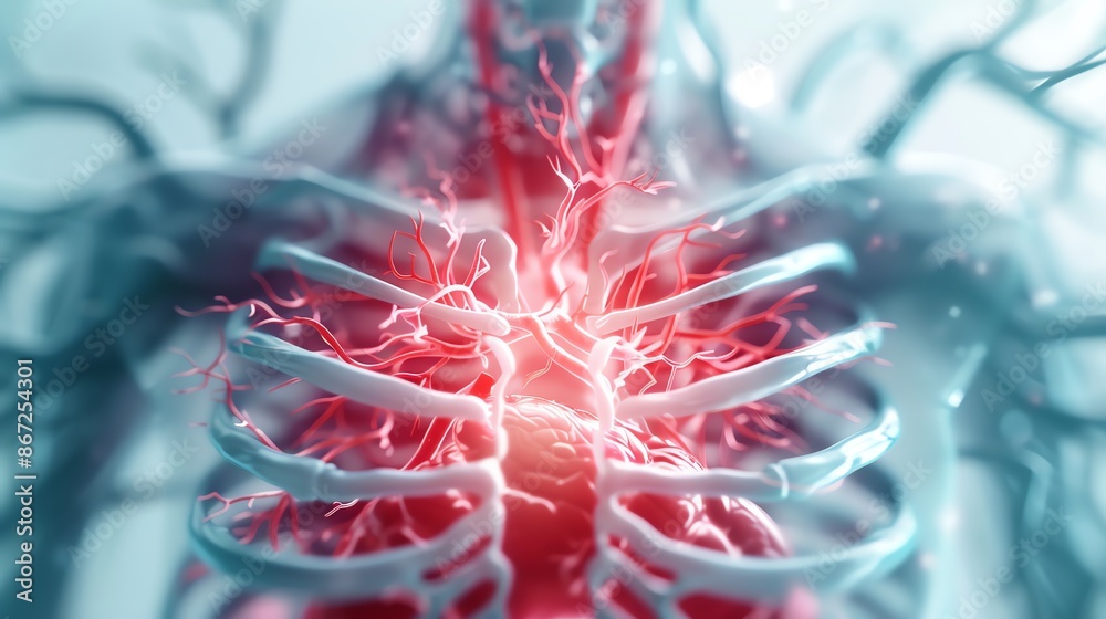 illustration of the human circulatory system under the rib cage ...