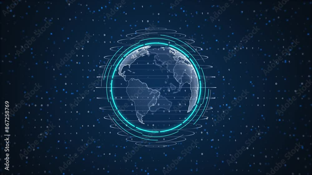 Digital planet earth space background with a blue globe and futuristic ...