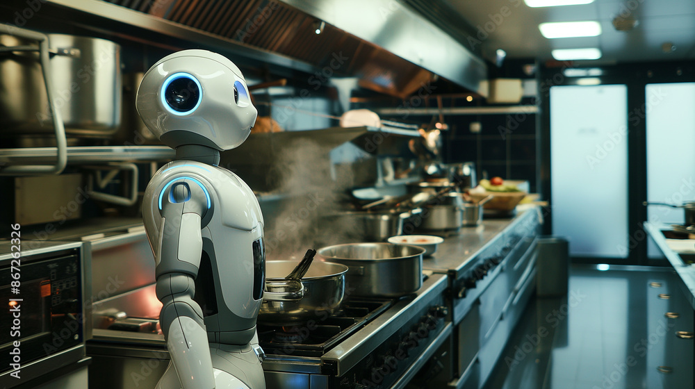 Robot chef cooks food in the kitchen Future work with artificial ...