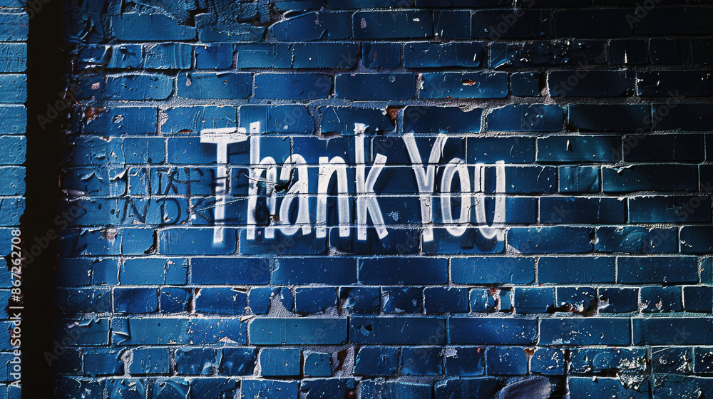 "Thank You" in sleek white font on a timeless navy blue brick wall ...