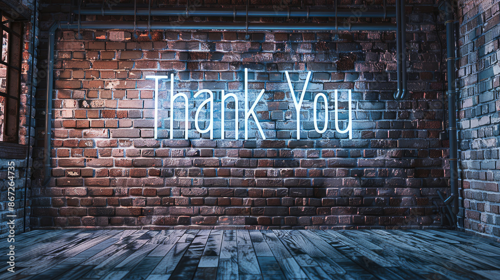 "Thank You" in sleek white neon font on a timeless brick wall ...