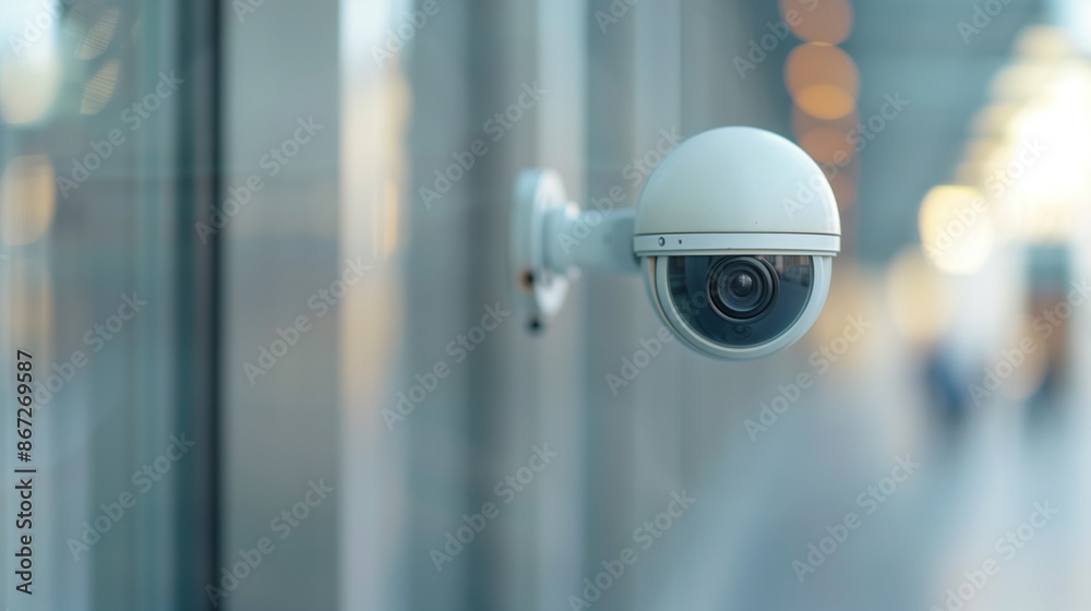 Security Camera on Glass Wall in Modern Building. Security camera ...