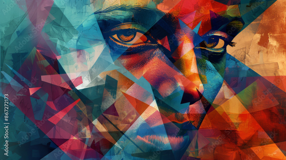 Concept Art A cubist portrait with fractured angles and geometric shapes morphs into a ...