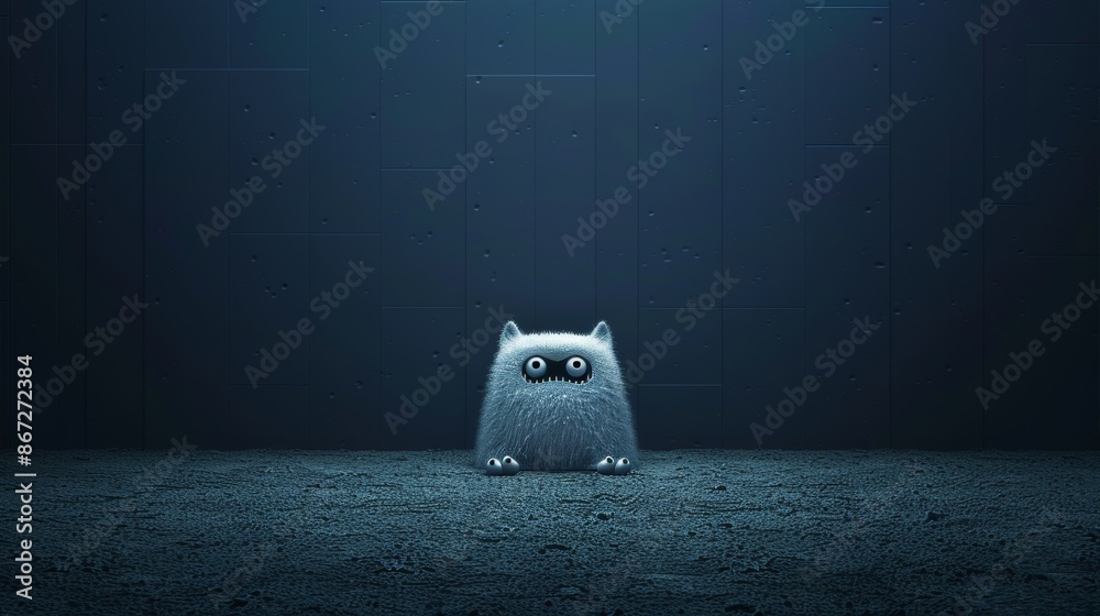 Square-shaped creature with glowing eyes emerges from dark depths. Tiny ...