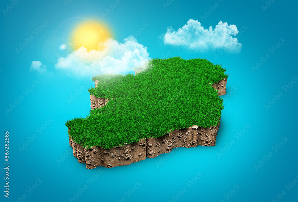 Ireland Map Soil Land Geology Cross Section With Green Grass And Rock ...